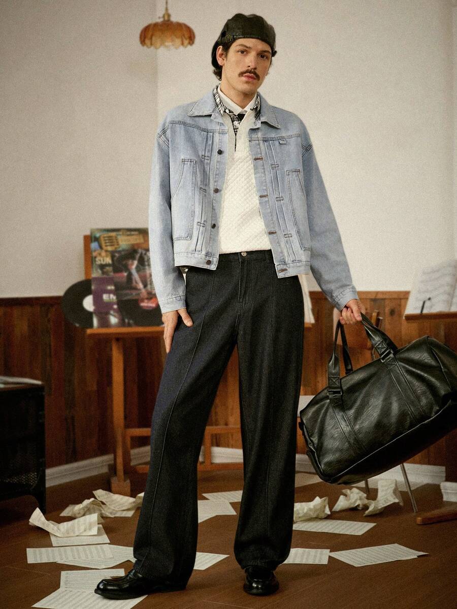 Men's Casual Light Blue Washed Loose Vintage Denim Jacket – 4REGN