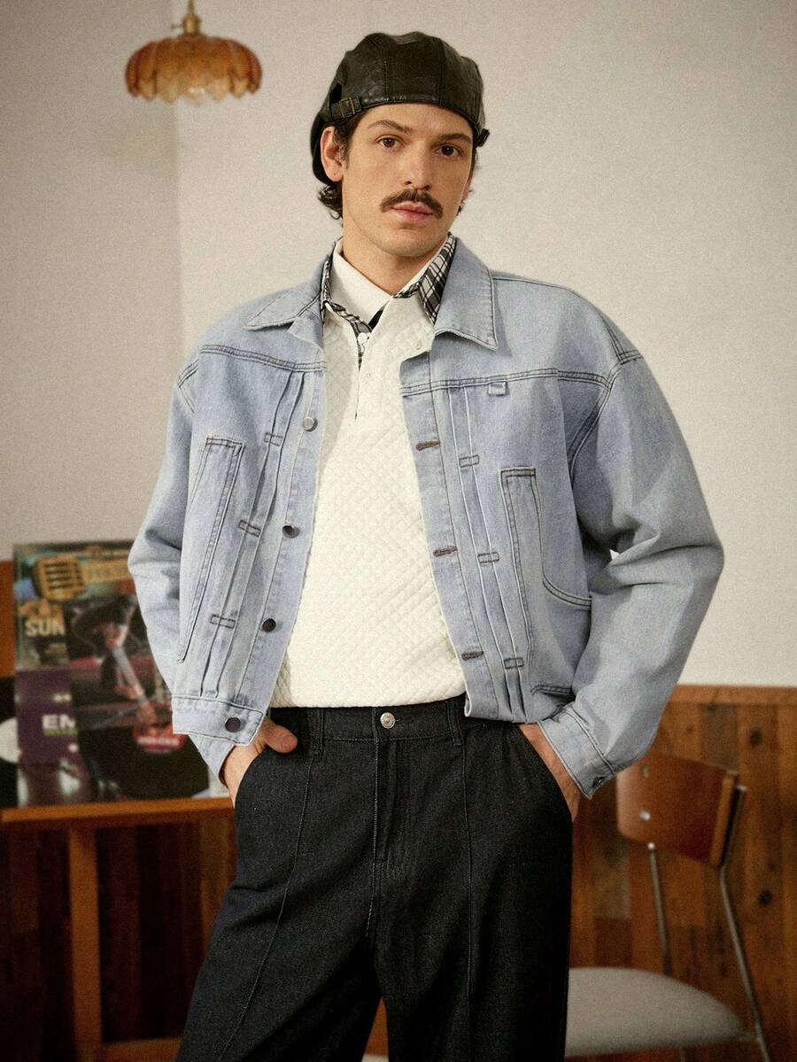 Men's Casual Light Blue Washed Loose Vintage Denim Jacket – 4REGN