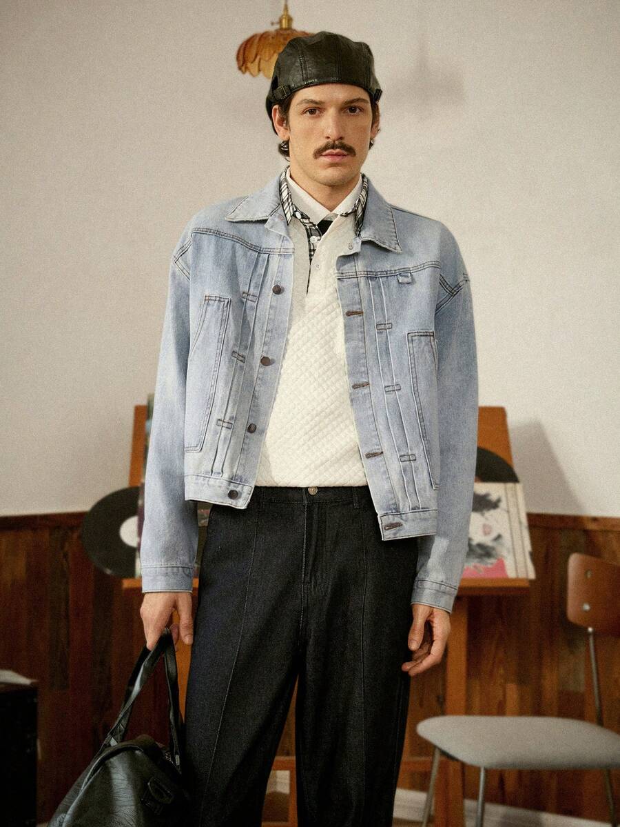 Men's Casual Light Blue Washed Loose Vintage Denim Jacket – 4REGN